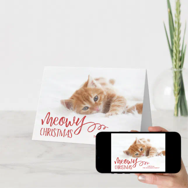 Meowy Christmas Cat Pet Photo Holiday Card | Zazzle