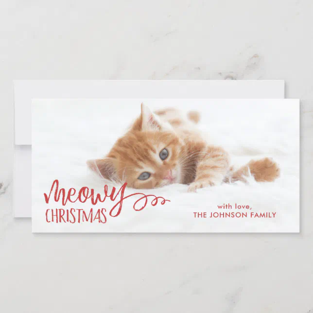 Meowy Christmas Cat Pet Photo Holiday Card | Zazzle