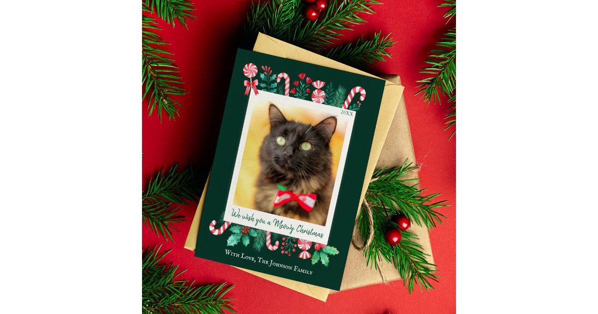 Meowy Christmas Cat Photo Christmas Holiday Card | Zazzle
