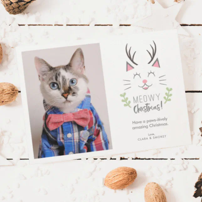 Meowy Christmas | Cat Photo Holiday Card | Zazzle