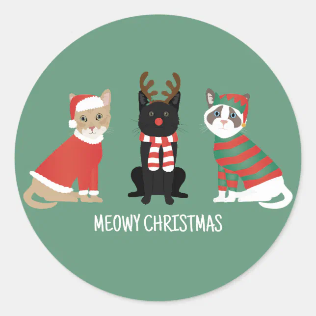 Meowy Christmas Cats Classic Round Sticker | Zazzle