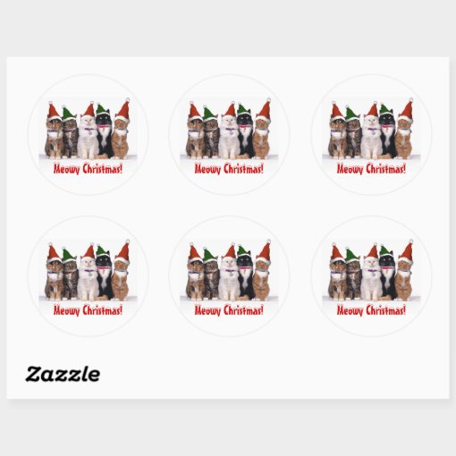 "Meowy Christmas!" Cats In Hats Classic Round Sticker | Zazzle