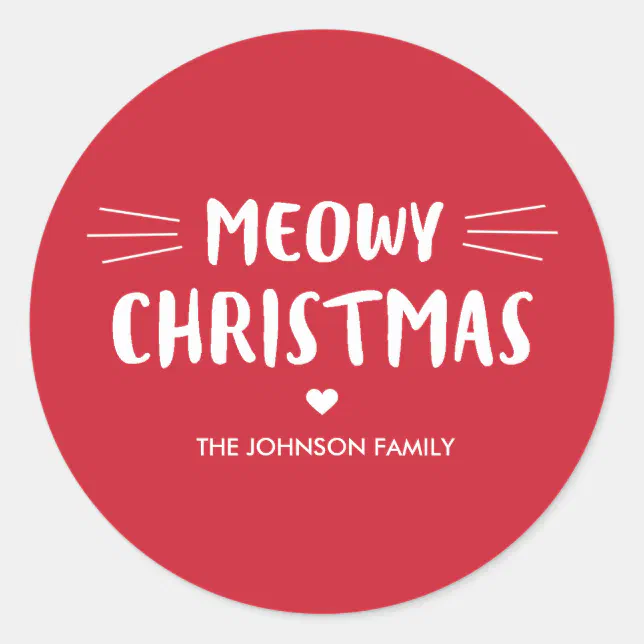 Meowy Christmas | Cute Cat Holiday Classic Round Sticker | Zazzle