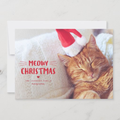 Meowy Christmas | Cute Cat Holiday Photo Card | Zazzle