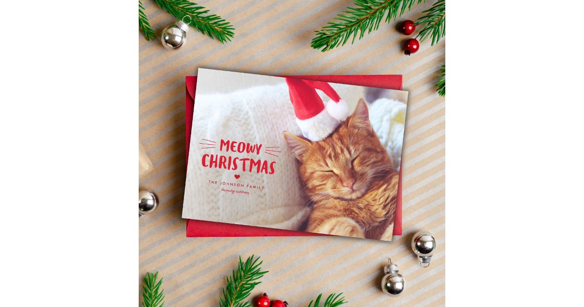 Meowy Christmas | Cute Cat Holiday Photo Card | Zazzle