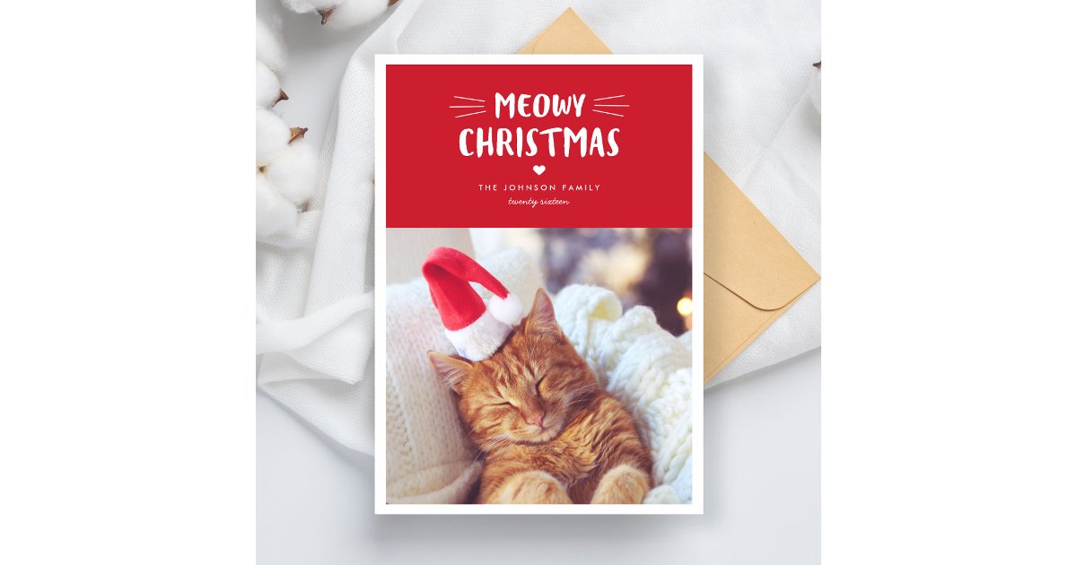 Meowy Christmas | Cute Cat Holiday Photo Card | Zazzle