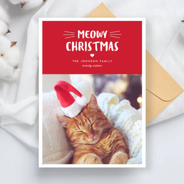 Meowy Christmas | Cute Cat Holiday Photo Card | Zazzle