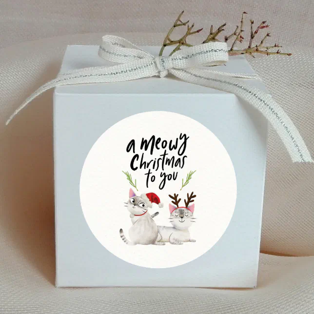 Meowy Christmas Cute Cat Lovers Classic Round Sticker | Zazzle