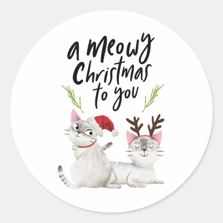 Meowy Christmas Cute Cat Lovers Classic Round Sticker | Zazzle