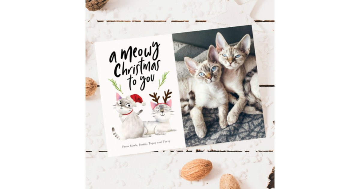 Meowy Christmas Cute Cat Photo Holiday Card | Zazzle