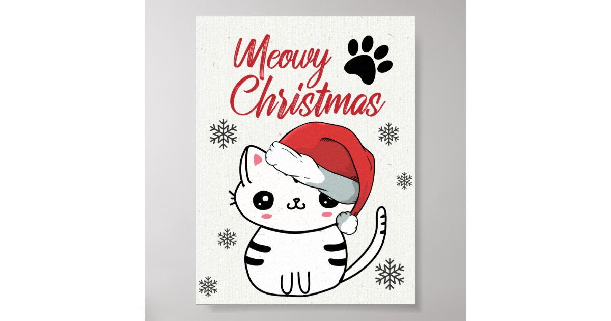 Meowy Christmas Cute Cat Poster | Zazzle