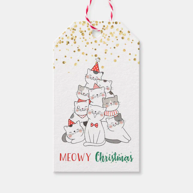 Meowy Christmas Cute Funny Pun Cat Kitty Lover Gift Tags | Zazzle