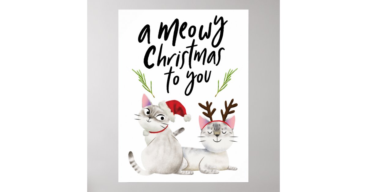 Meowy Christmas Funny Kitty Cat Poster | Zazzle