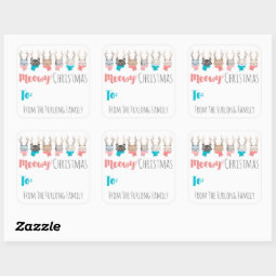 'Meowy Christmas' Holiday Cats Custom To & From Square Sticker | Zazzle