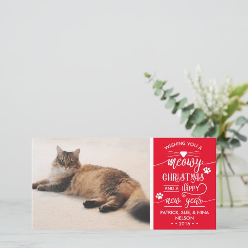 Meowy Christmas Photo Card, Cat, EDITABLE COLOR Holiday Card | Zazzle