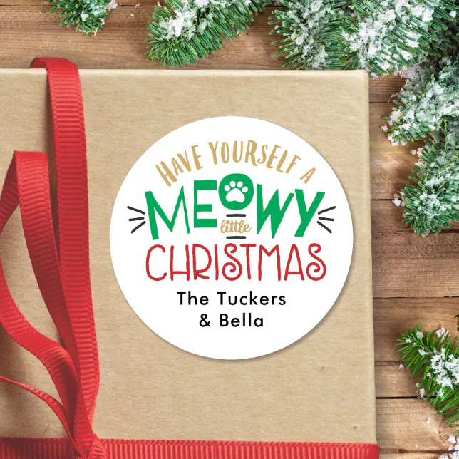 Meowy Little Christmas Cat Lover Classic Round Sticker | Zazzle
