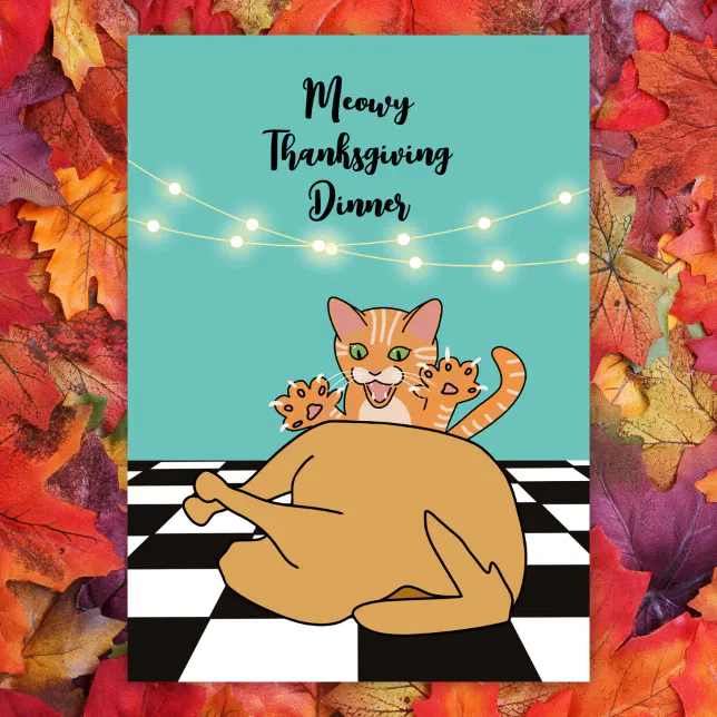 Meowy Thanksgiving Dinner Funny Cat Cartoon Invitation | Zazzle