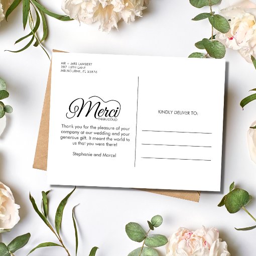 Merci Beacoup French Photo Wedding Postcard | Zazzle