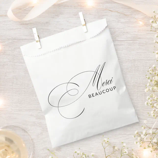 Merci Beaucoup Elegant Calligraphy Thank You Favor Bag | Zazzle