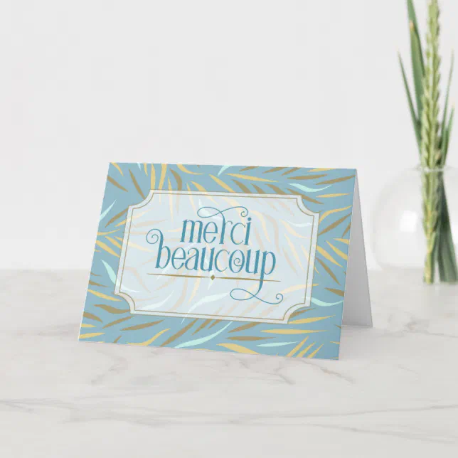 Merci Beaucoup French Blue Botanical Thank You Card | Zazzle