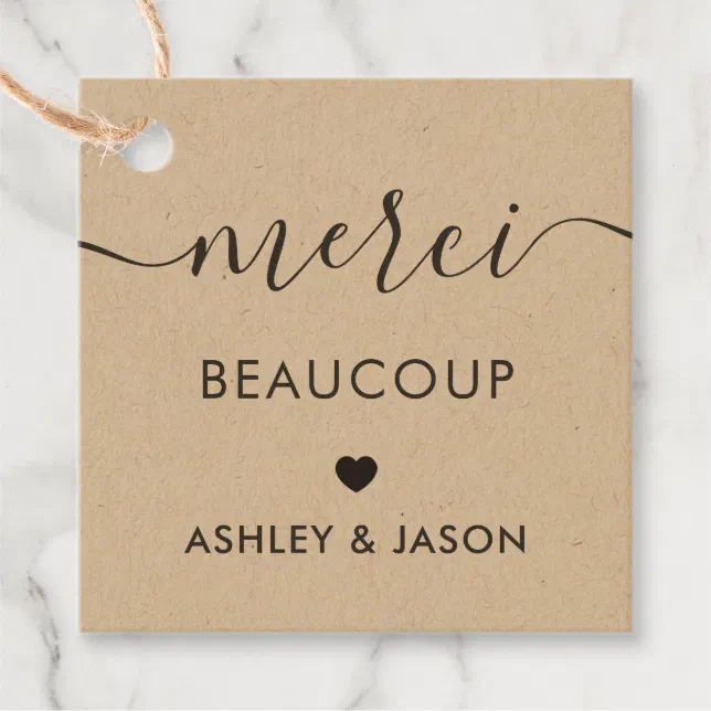 Merci Beaucoup Tag, Wedding Thank You Tags, Kraft Favor Tags | Zazzle