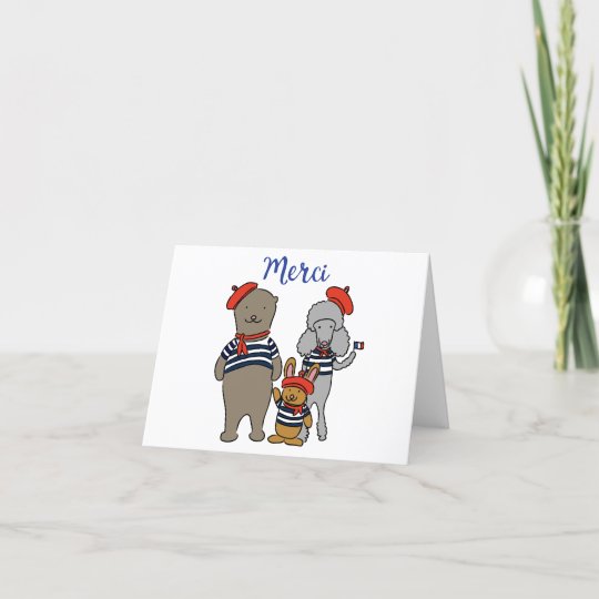 Merci Cute French Cartoon Animals Thank You Card | Zazzle.com