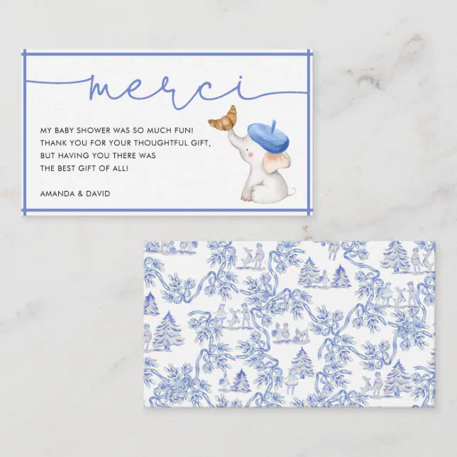 Merci French Blue Boy Baby Shower Thank Yo Enclosure Card | Zazzle