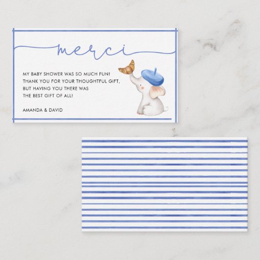 Merci French Blue Boy Baby Shower Thank You Card | Zazzle