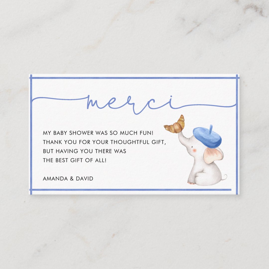 Merci French Blue Boy Baby Shower Thank You Card | Zazzle