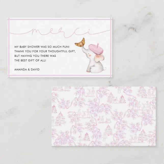 Merci French Pink Girl Baby Shower Thank You Enclosure Card | Zazzle