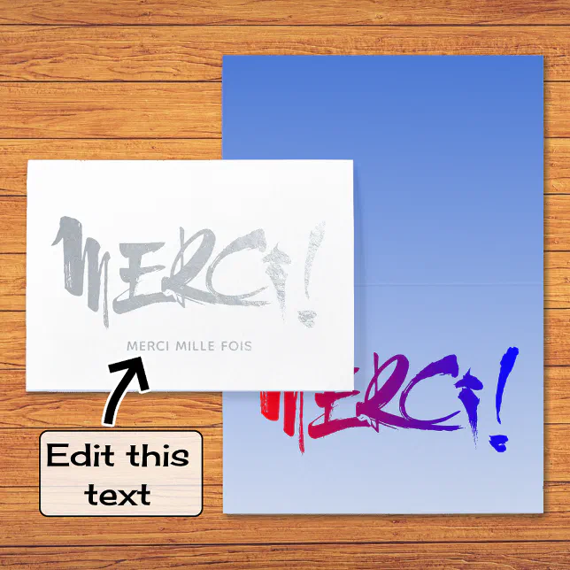 Merci french thank you silver foil card | Zazzle