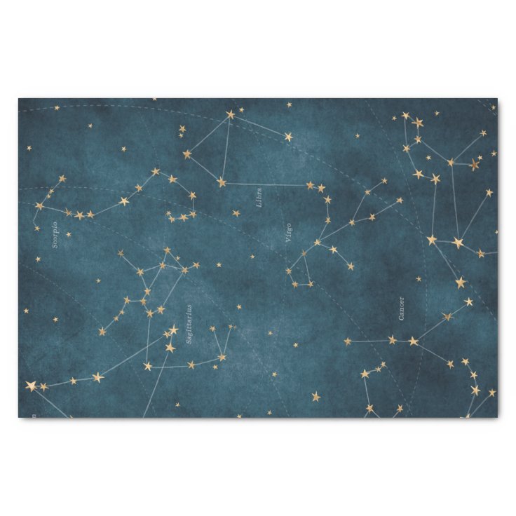 Mercury blue constellations star map parchment tissue paper | Zazzle