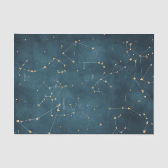 Mercury blue constellations star map parchment tissue paper | Zazzle