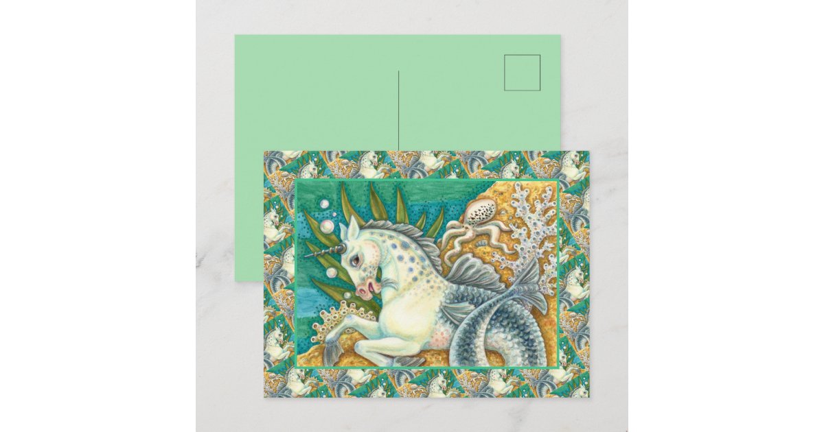 MERHORSE & WHITE OCTOPUS, FANTASY UNICORN HORSE POSTCARD | Zazzle