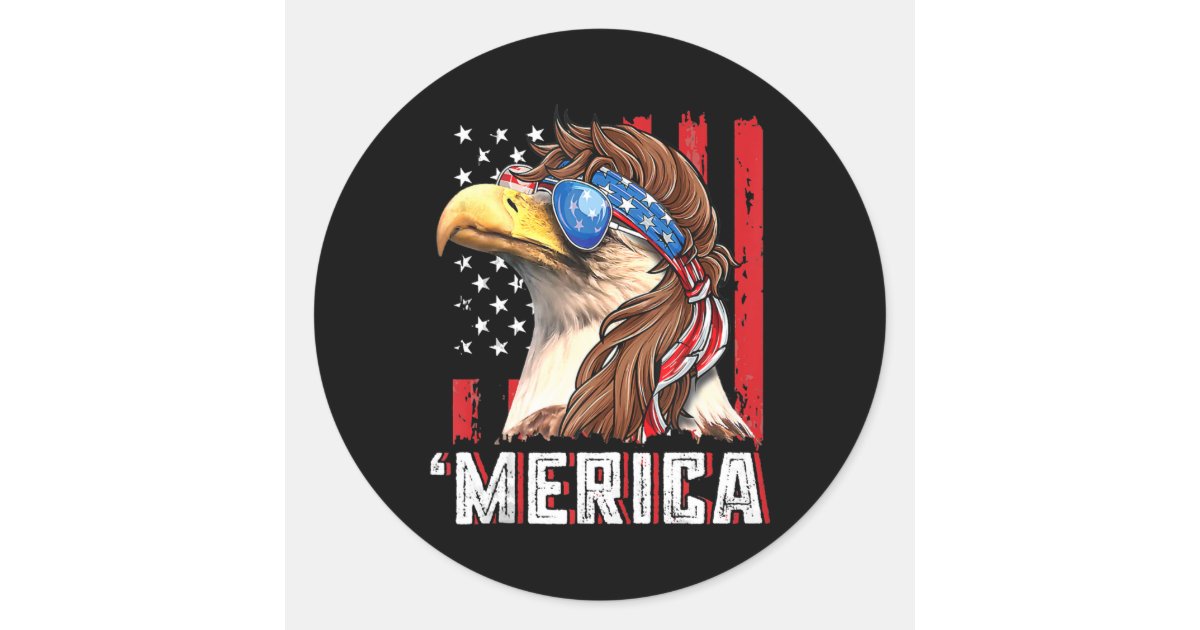 Merica Patriotic Bald Eagle Mullet USA Flag 4th Classic Round Sticker ...