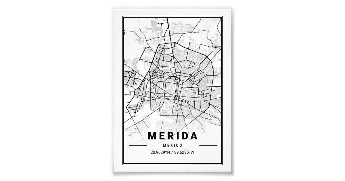 Merida - Mexico Ligth City Map Photo Print | Zazzle