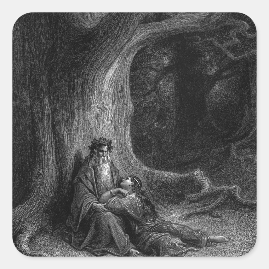 Merlin and Vivien by Gustave Doré 1868 Square Sticker | Zazzle