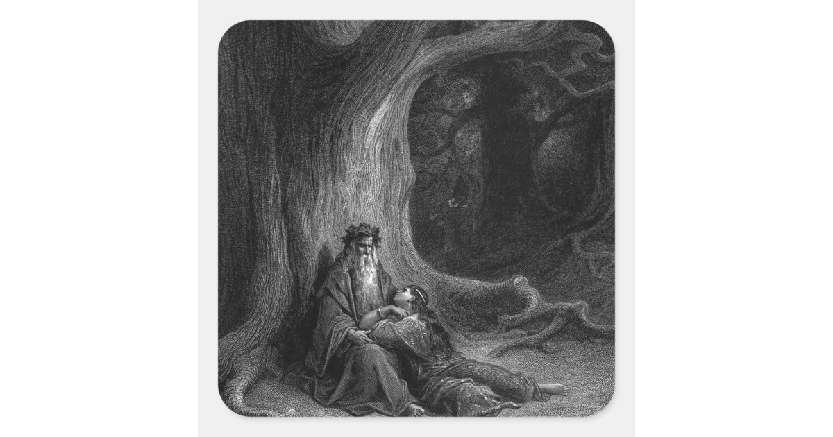Merlin and Vivien by Gustave Doré 1868 Square Sticker | Zazzle