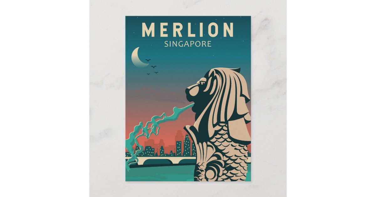 Merlion Singapore Travel Vintage Art Postcard | Zazzle