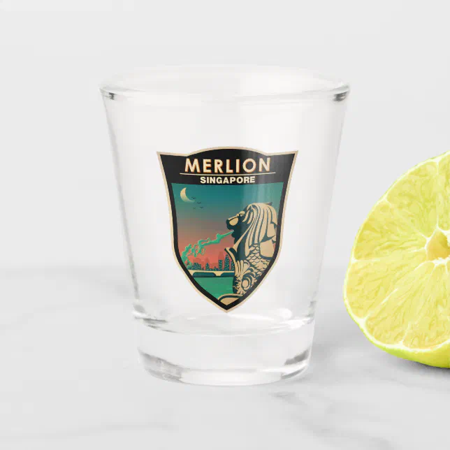 Merlion Singapore Travel Vintage Art Shot Glass | Zazzle