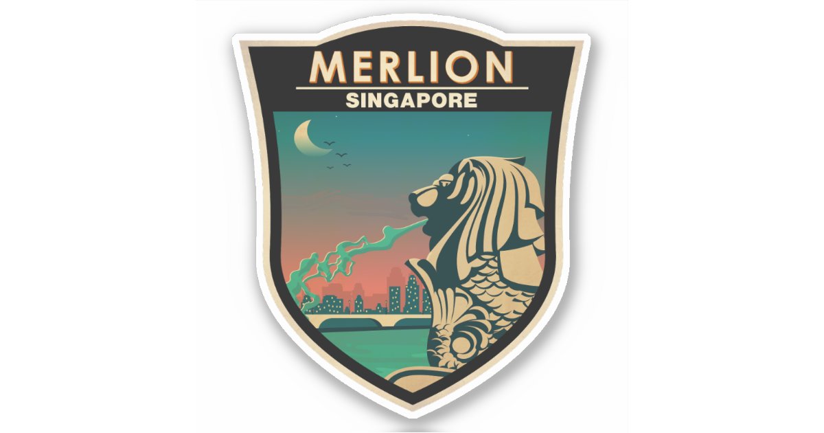 Merlion Singapore Travel Vintage Art Sticker | Zazzle