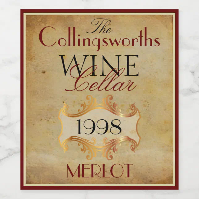 Merlot Red Wine Bottle Label Personalized | Zazzle