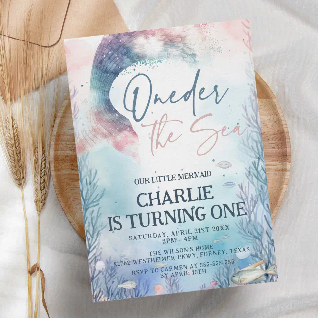 Mermaid 1st Birthday Oneder the Sea 1st Birthday Invitation | Zazzle