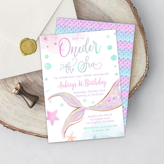 Mermaid 1st Birthday Pool Party Under the Sea Invitation | Zazzle
