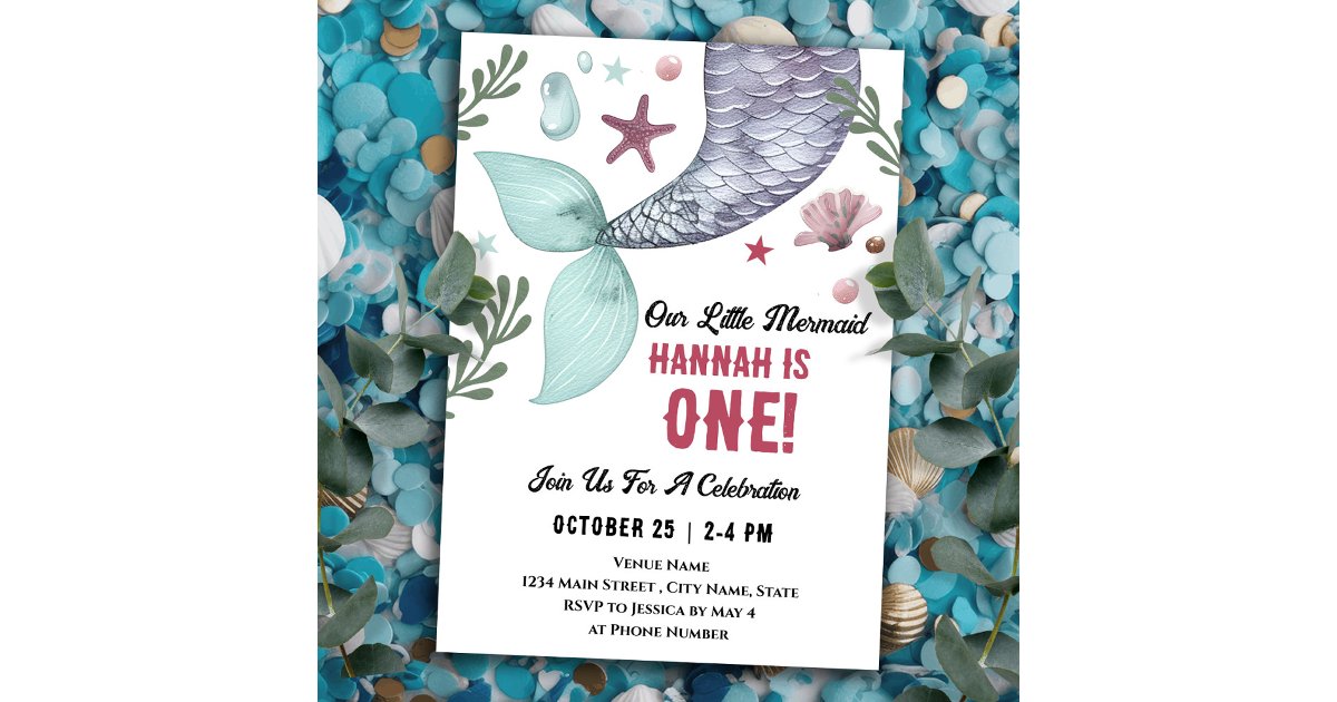 Mermaid 1st Birthday Sea Invitation | Zazzle