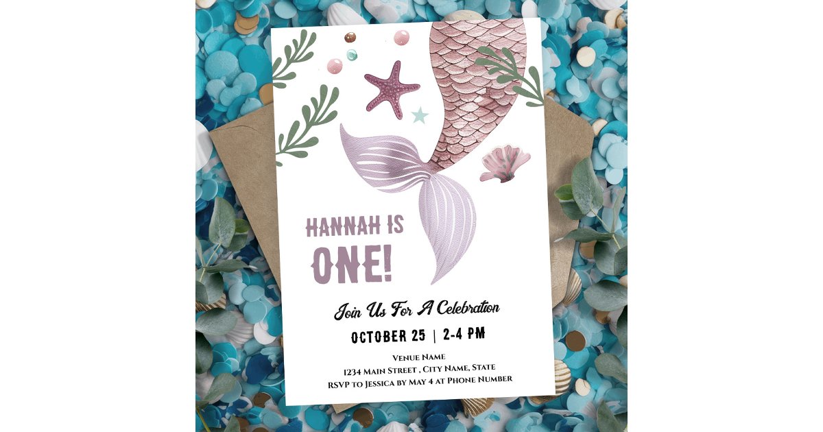 Mermaid 1st Birthday Sea Purple Invitation | Zazzle