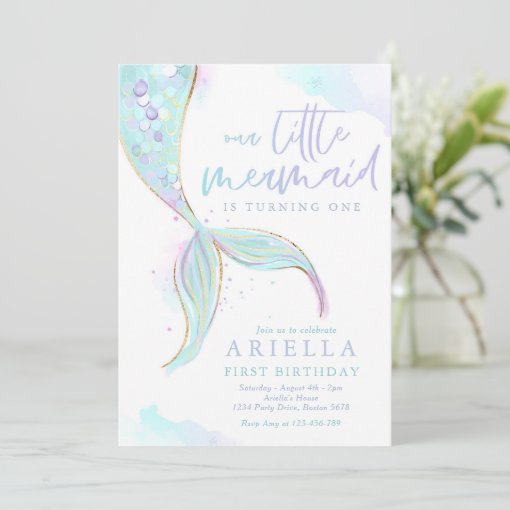 Mermaid 1st Birthday Under The Sea Mermaid Party Invitation | Zazzle