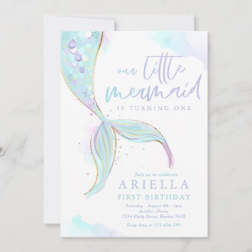 Mermaid 1st Birthday Under The Sea Mermaid Party Invitation | Zazzle