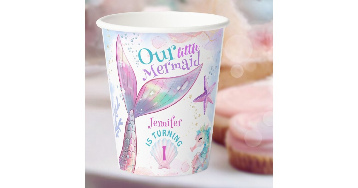 Mermaid 1st Birthday Under The Sea Pink Mermaid Paper Cups | Zazzle