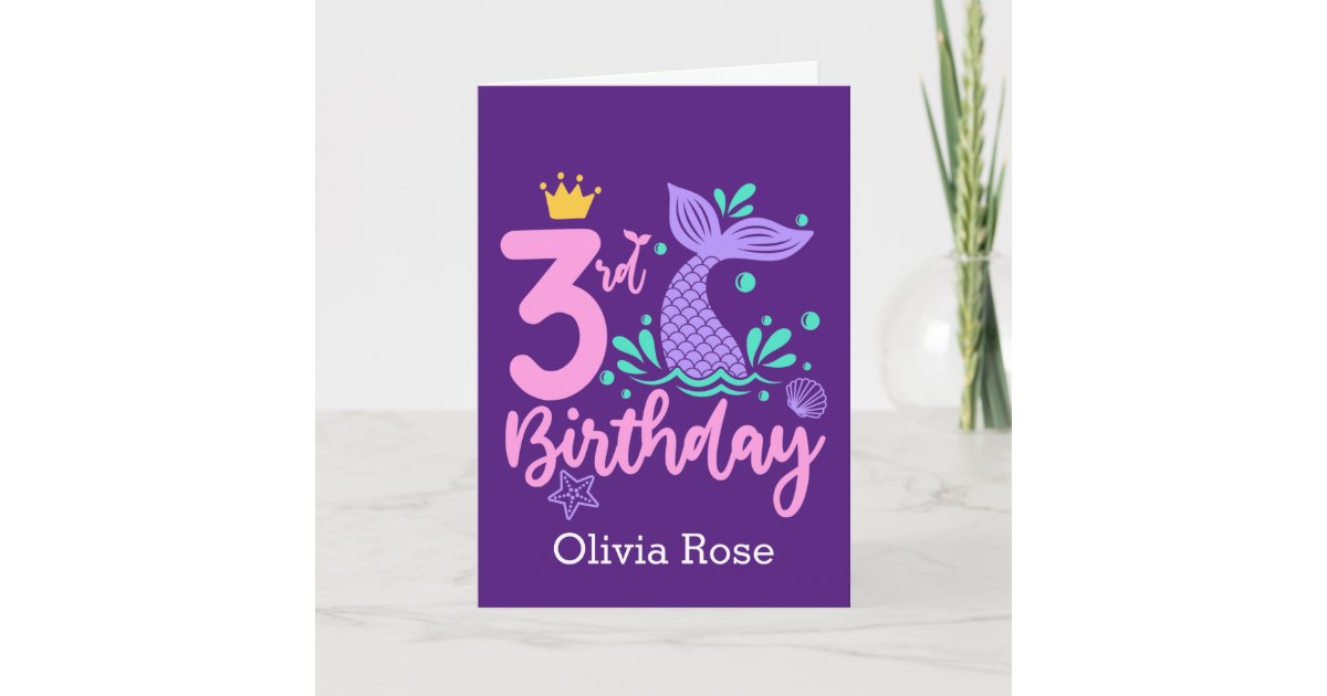 Mermaid 3rd Birthday Card | Zazzle
